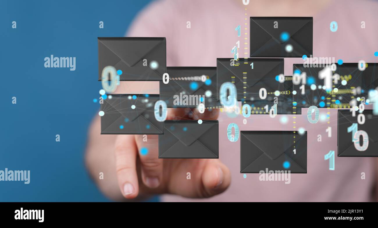 A man tapping a floating 3D-rendered email icons Stock Photo - Alamy
