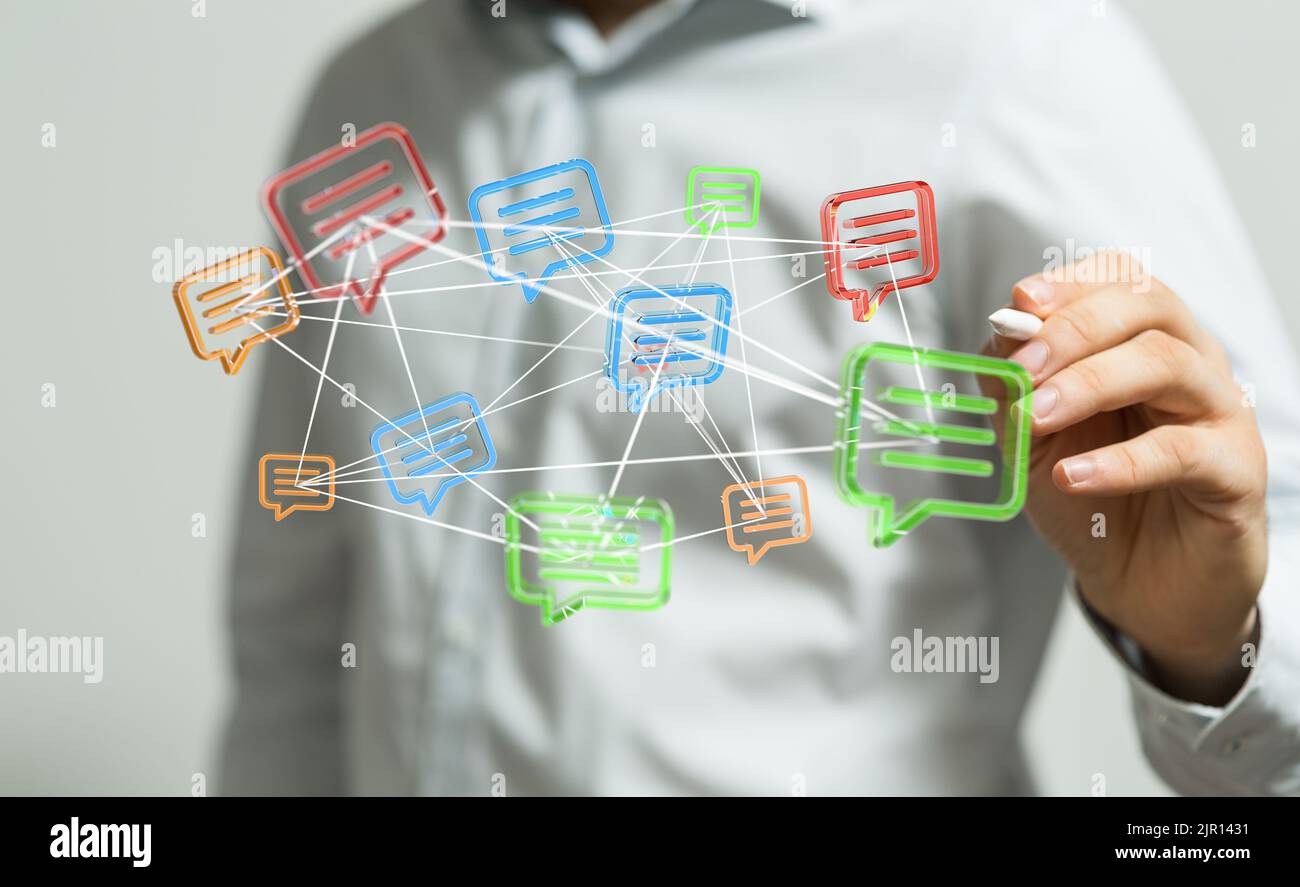 A man tapping a floating 3D-rendered email icons Stock Photo - Alamy