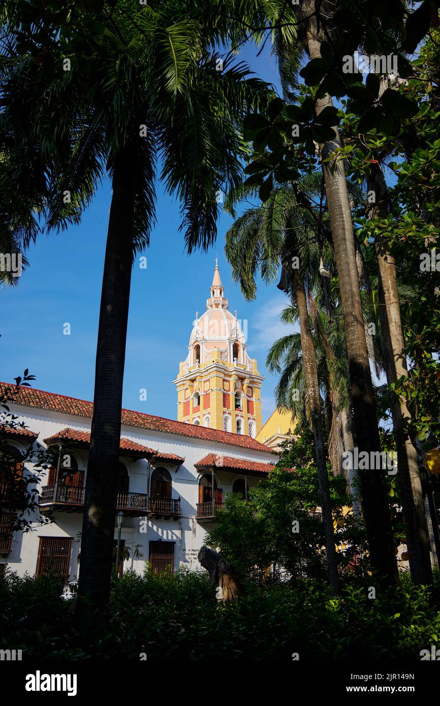 A beautiful shot of the Cathedral's tower and colonial houses ...