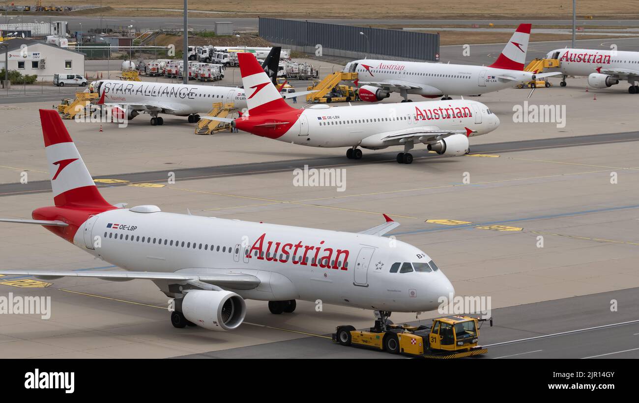 Austrian Airlines passenger plane at airport. Schedule flight travel ...