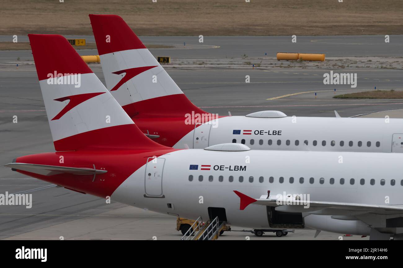 Austrian Airlines passenger plane at airport. Schedule flight travel ...