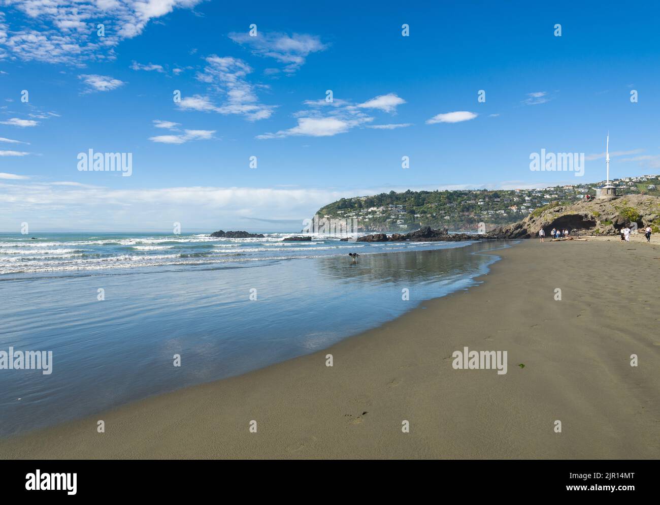 Clifton Beach in winter and hillside suburb of Scarborough Christchurch ...