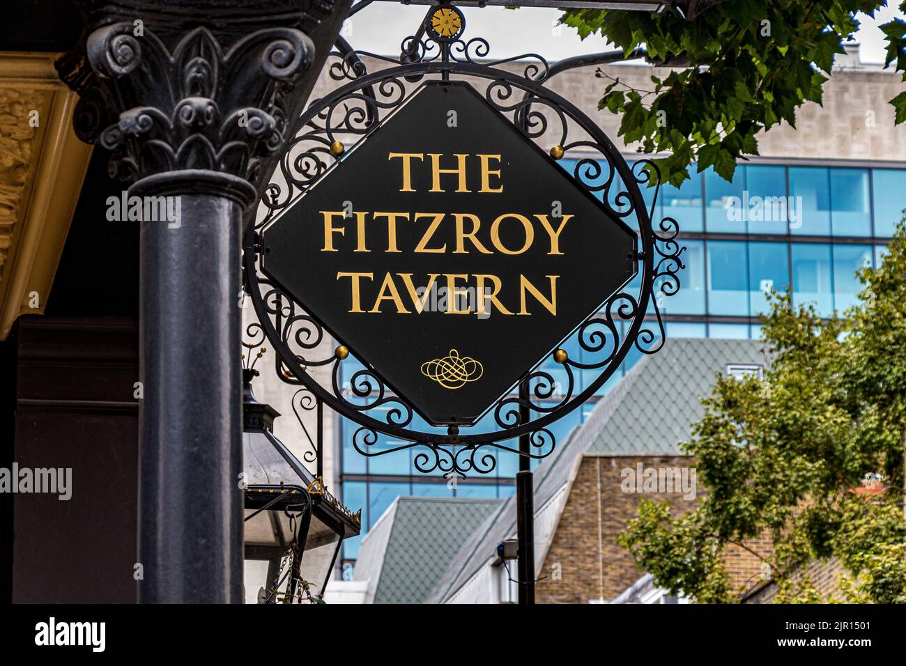 A decorative iron pub sign outside the Fitzroy Tavern on Charlotte ...