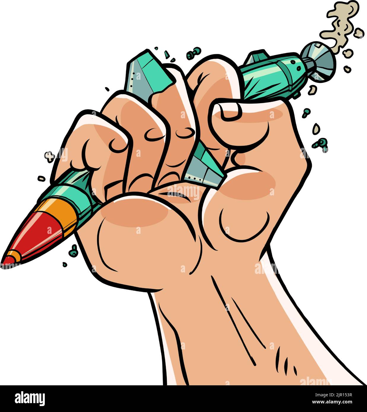 Pacifism. Protest against the rocket war. Fist squeezes military ...