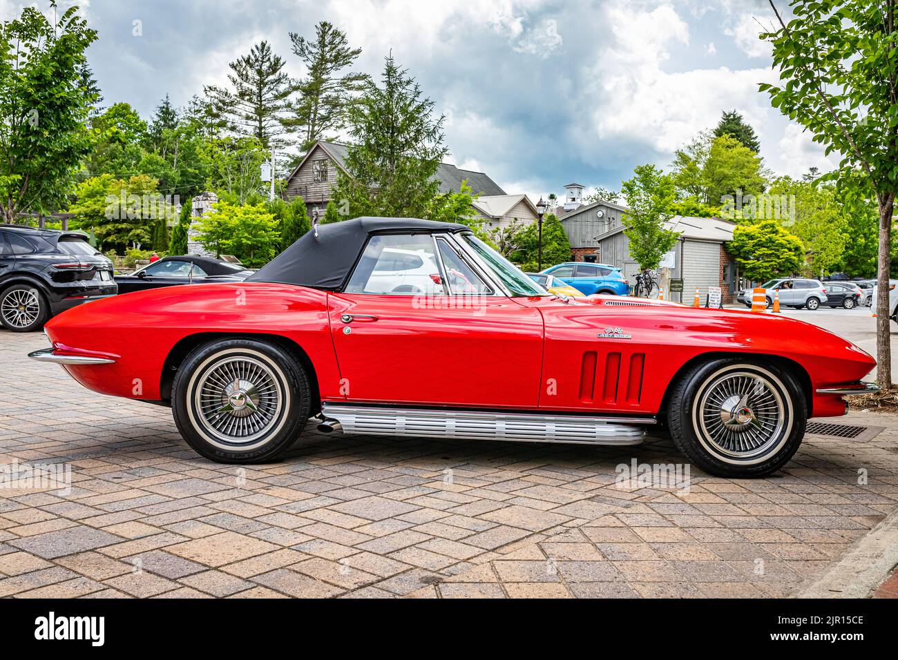 Highlands, NC - June 10, 2022: Wide angle low perspective side view of ...