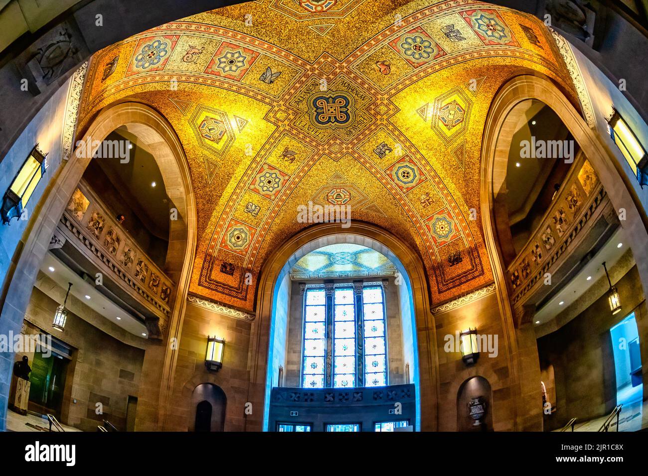 The mosaic ceiling in the rotunda inside the Royal Ontario Museum or ...
