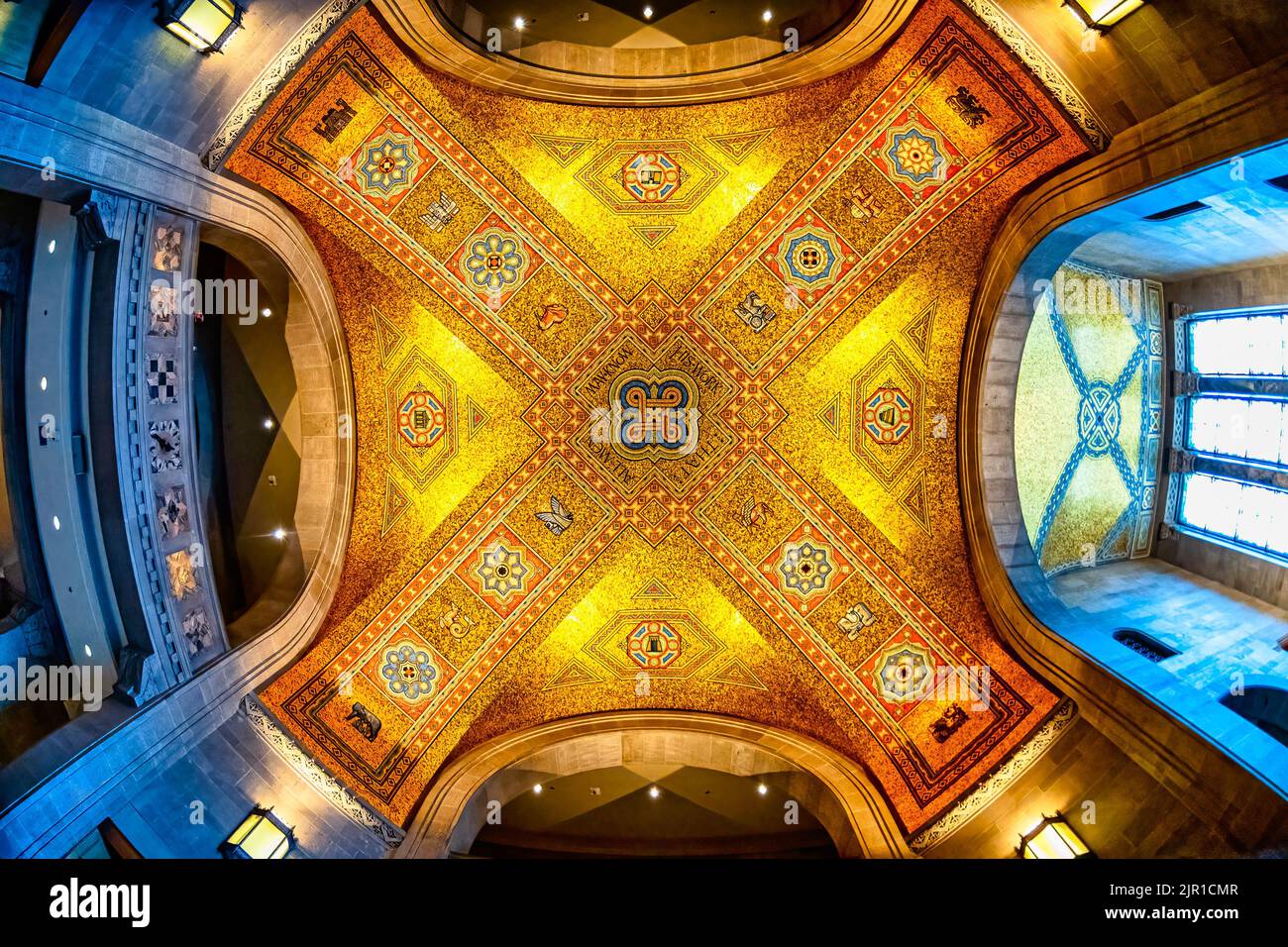 The mosaic ceiling in the rotunda inside the Royal Ontario Museum or ...
