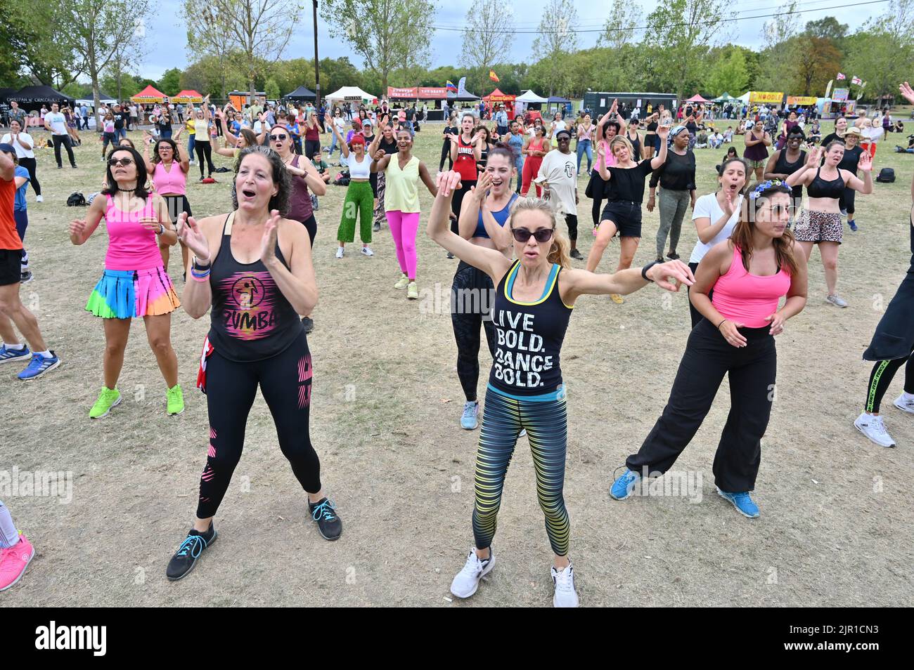 London, UK. 21 August 2022. Zumba performs at the Day 2 - LatinoLife in ...