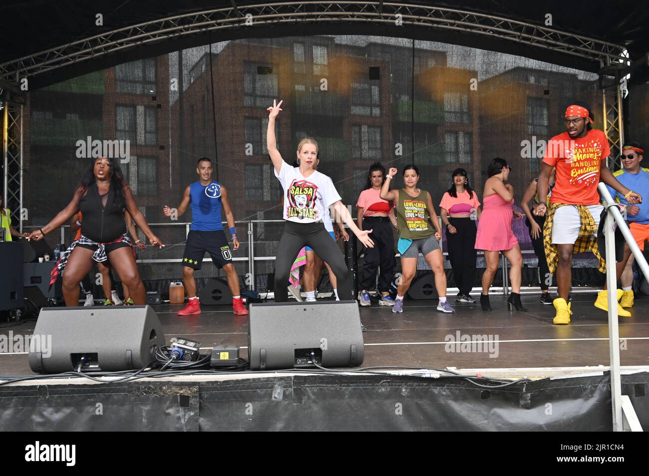 London, UK. 21 August 2022. Zumba performs at the Day 2 - LatinoLife in ...