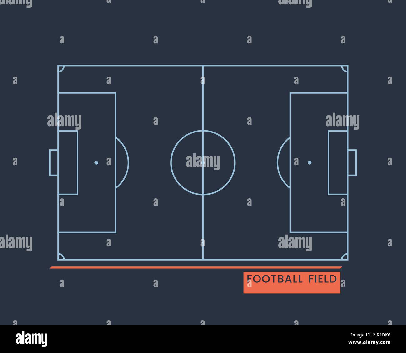 Football field scheme on a dark background. Soccer field. Flat vector ...