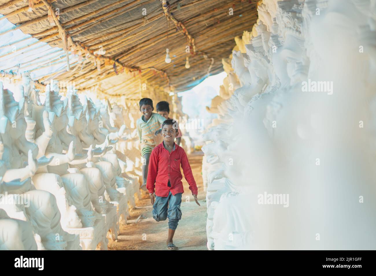Pileru, India - July 28,2022:Children's running and jumping in india ...