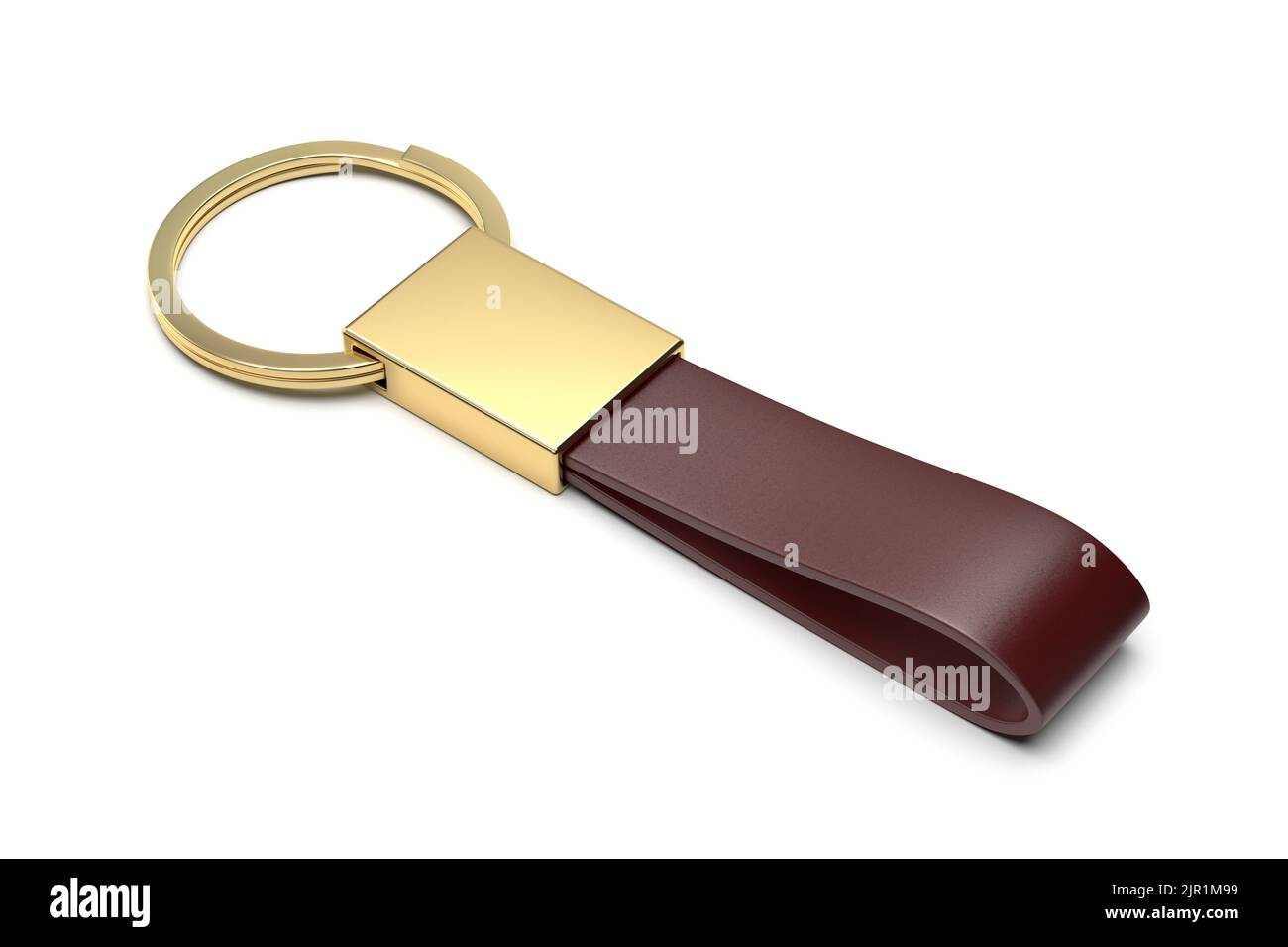 Luxury gold keychain with leather strap on white background Stock Photo ...
