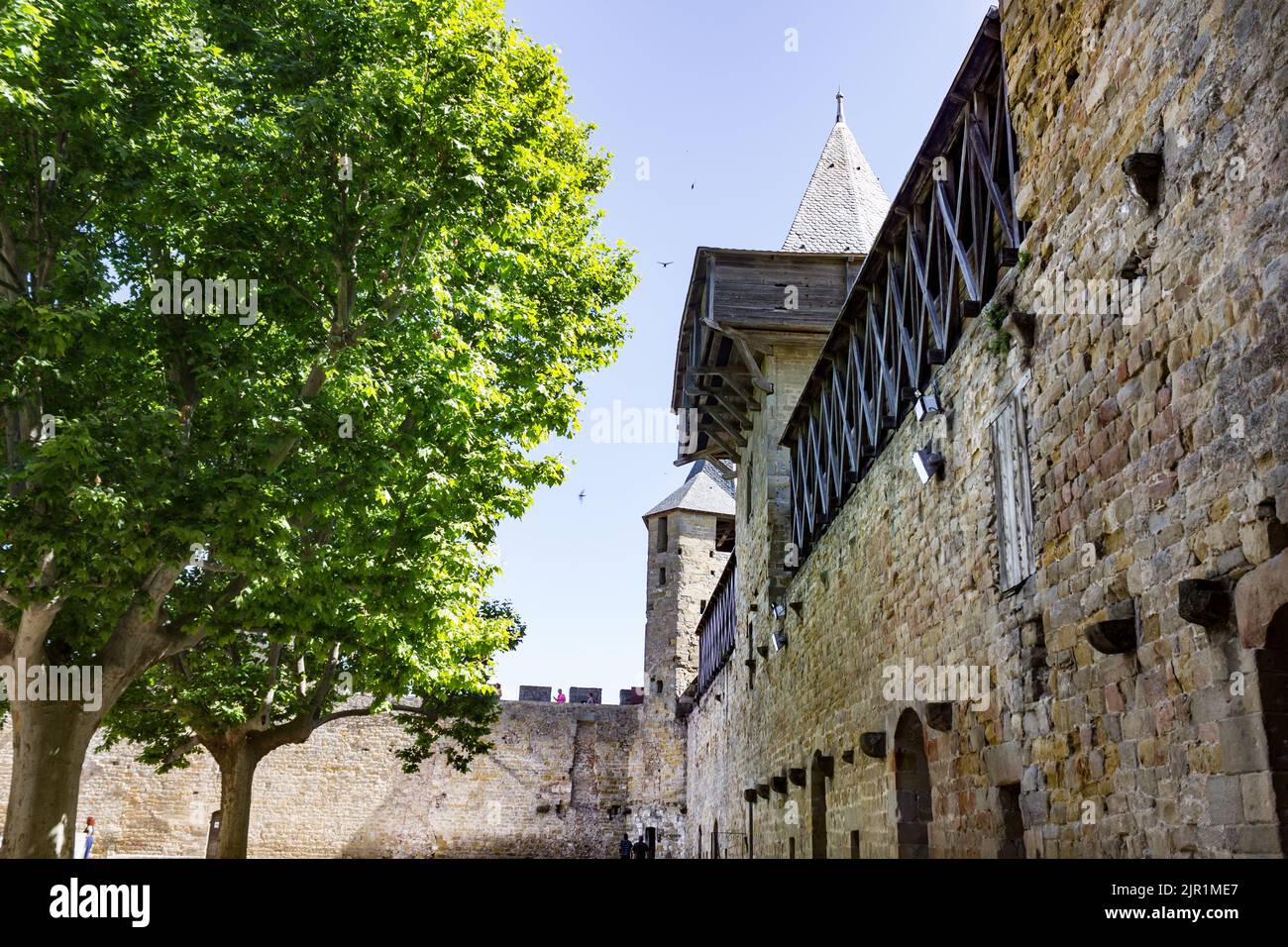 The Chateau Comtal castle inside Carcassonne medieval fortified city in ...