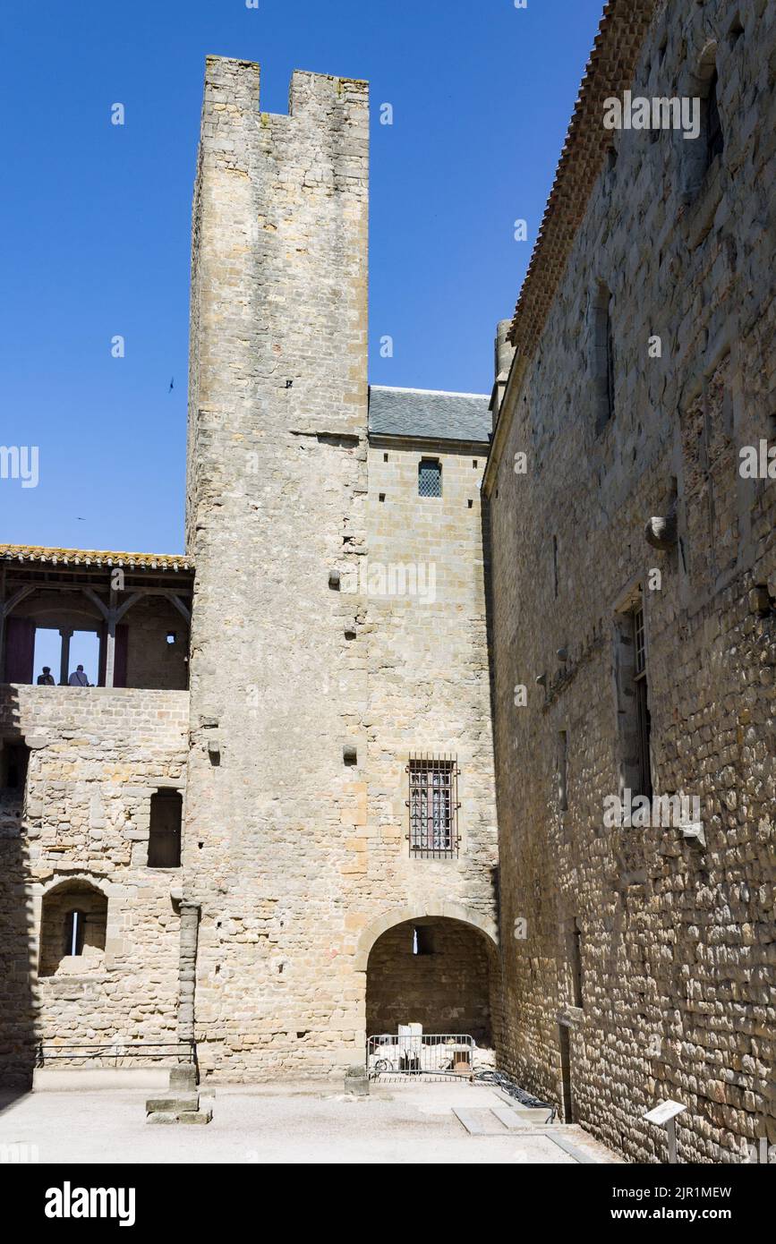 The Chateau Comtal castle inside Carcassonne medieval fortified city in ...