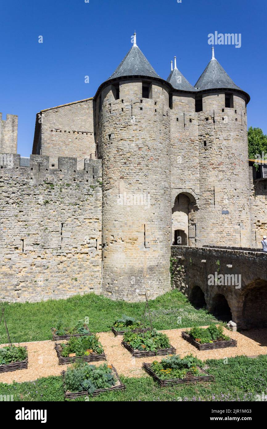 The Chateau Comtal castle inside Carcassonne medieval fortified city in ...
