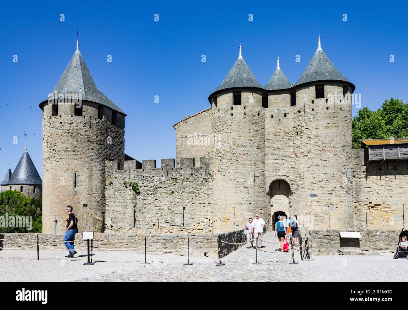 The Chateau Comtal castle inside Carcassonne medieval fortified city in ...