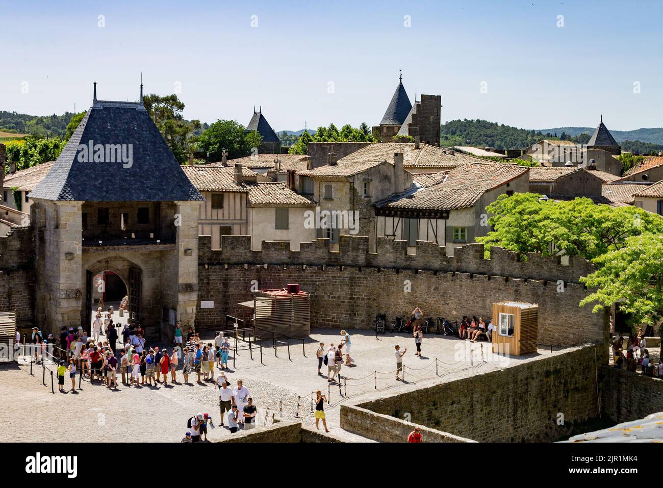The Chateau Comtal castle inside Carcassonne medieval fortified city in ...