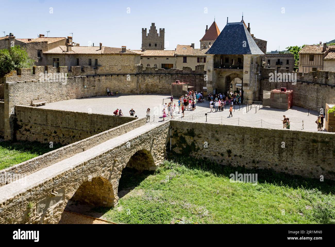 The Chateau Comtal castle inside Carcassonne medieval fortified city in ...