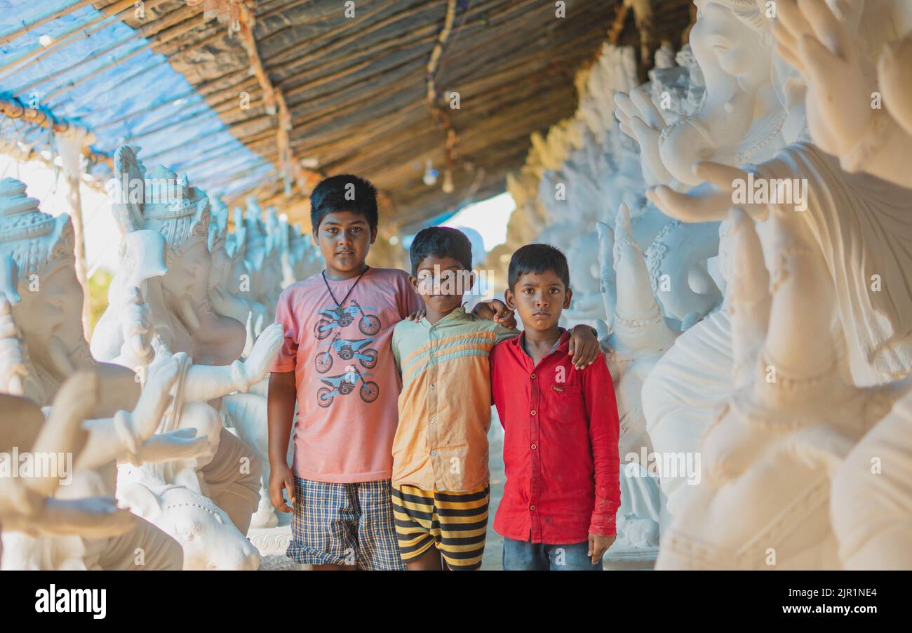 Pileru, India - July 28,2022: Three indian kids as best friends ...