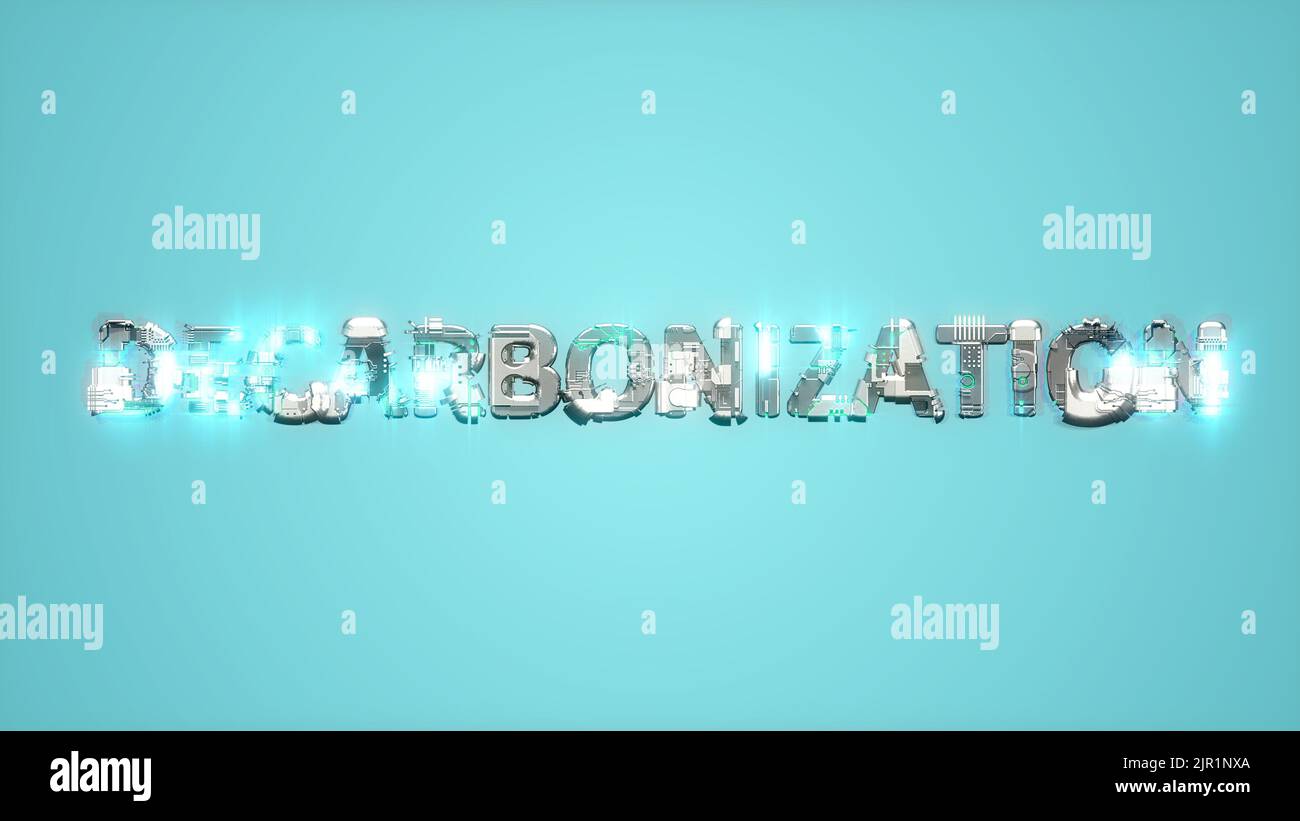 modern glowing cybernetic text DECARBONIZATION on blue background ...