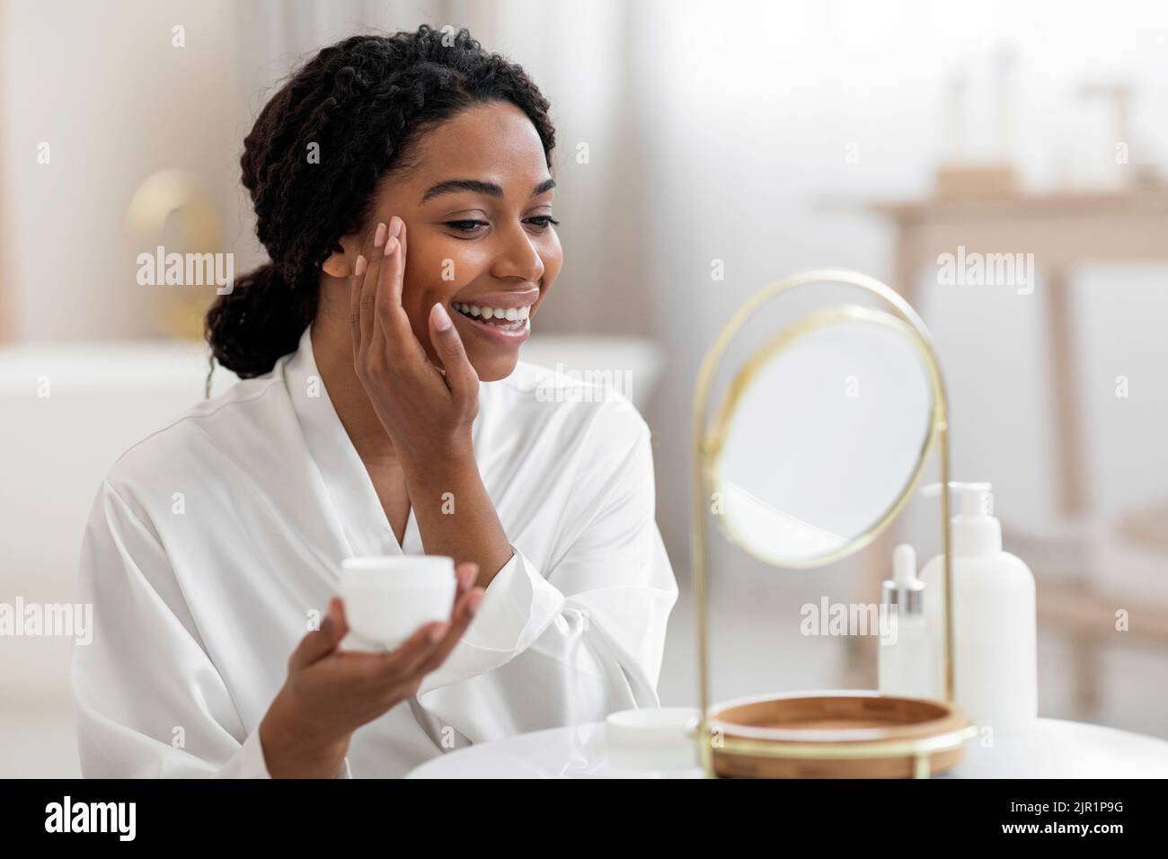 Anti-Aging Skincare. Portrait Of Smiling Attractive Black Female ...