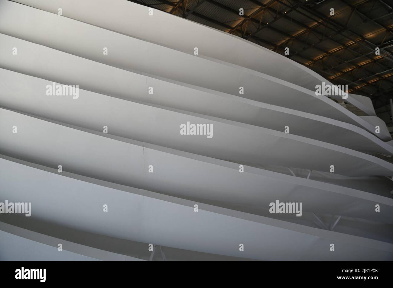 White futuristic side panels made with recycled materials at Ellinikon ...