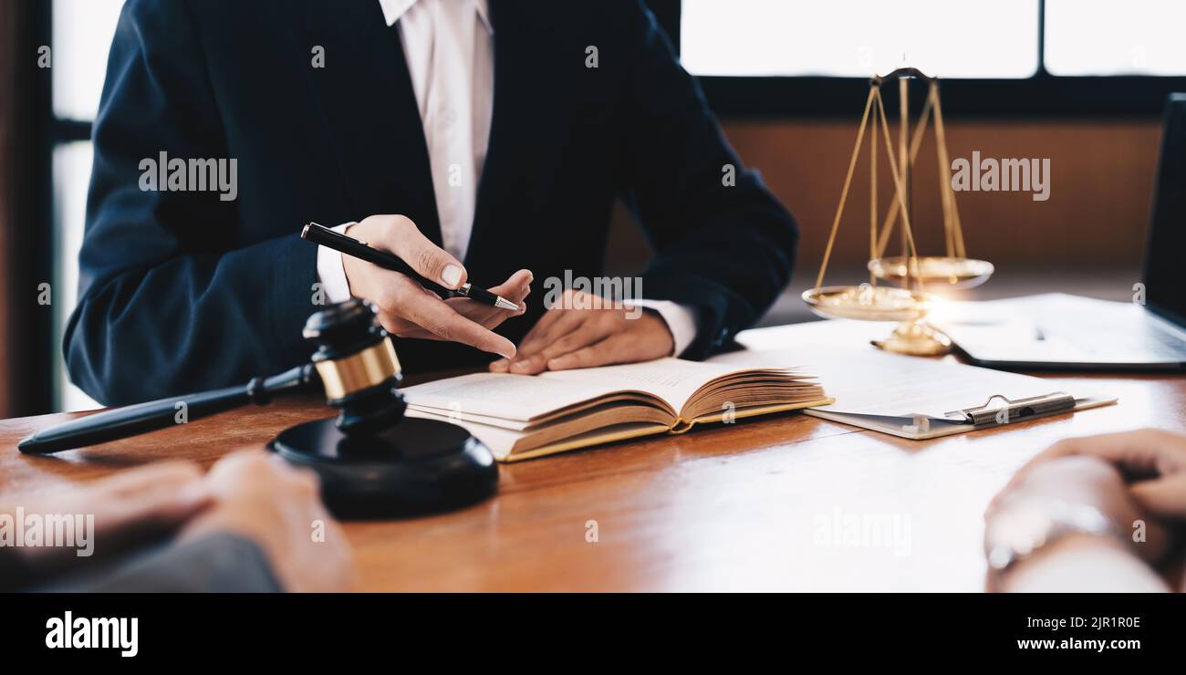 Business people and lawyer contract signing and explaining to customers ...