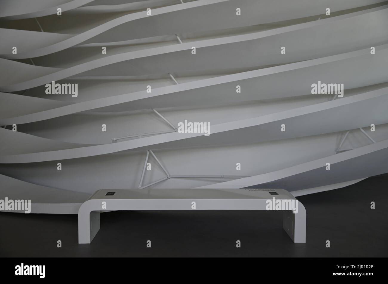 White futuristic side panels made with recycled materials at Ellinikon ...