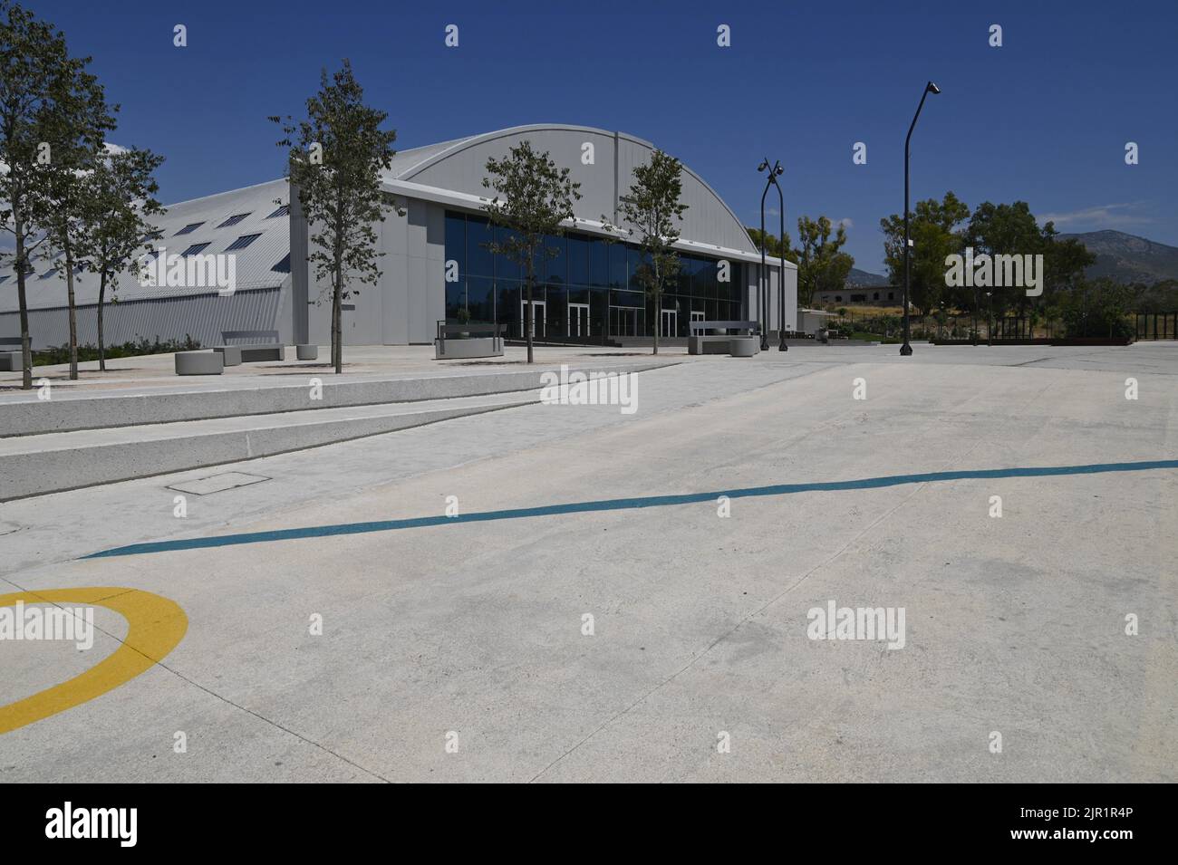 Landscape with scenic exterior view of Ellinikon Experience Park an ...