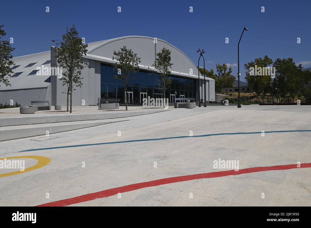 Landscape with scenic exterior view of Ellinikon Experience Park an ...