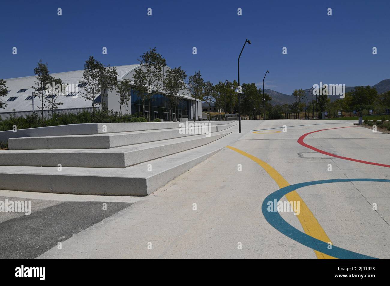 Landscape with scenic exterior view of Ellinikon Experience Park an ...