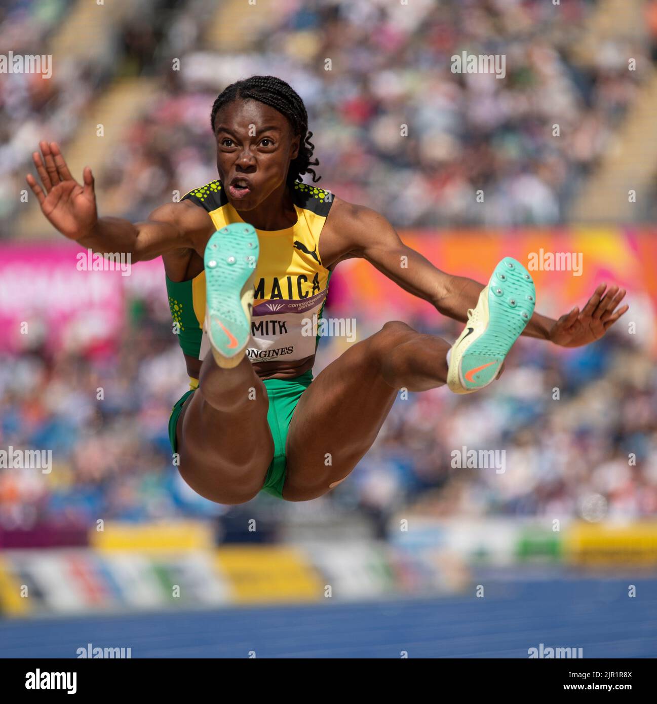 Ackelia Smith of Jamaica competing in the women’s long jump at the ...