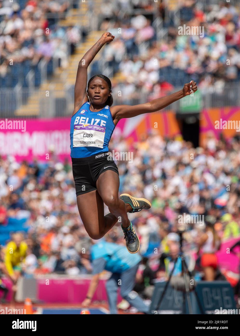 Ashantie Carr of Belize competing in the women’s long jump at the ...