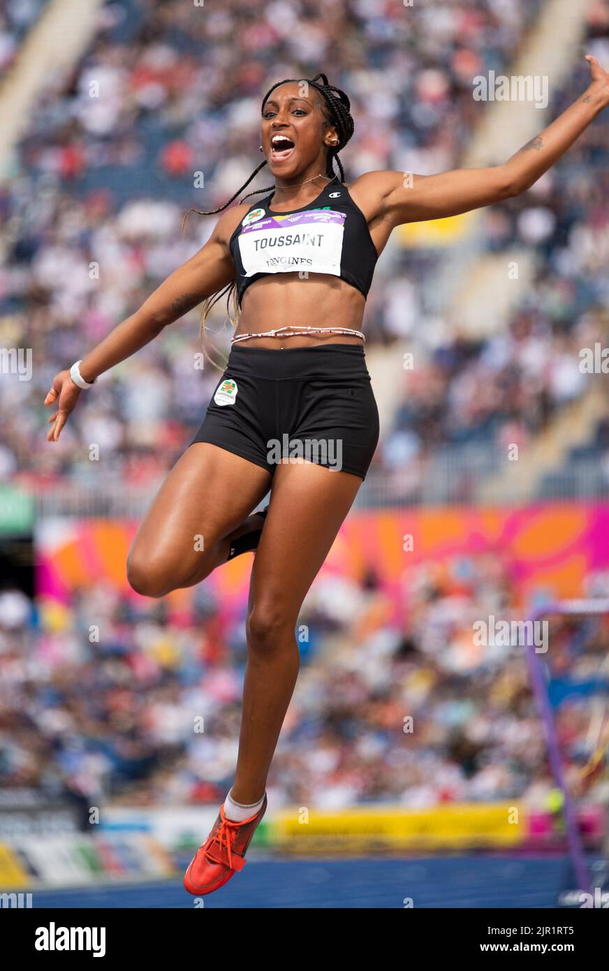 Mariah Toussaint of Dominica competing in the women’s long jump at the ...