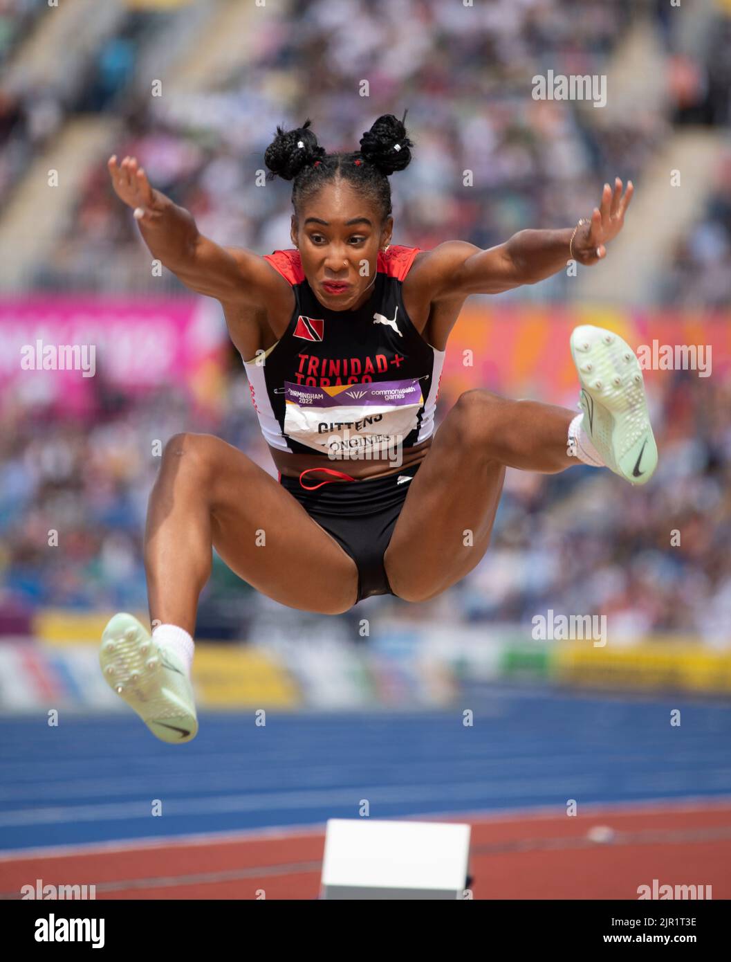 Tyra Gittens of Trinidad and Tobago competing in the women’s long jump at the Commonwealth Games ...