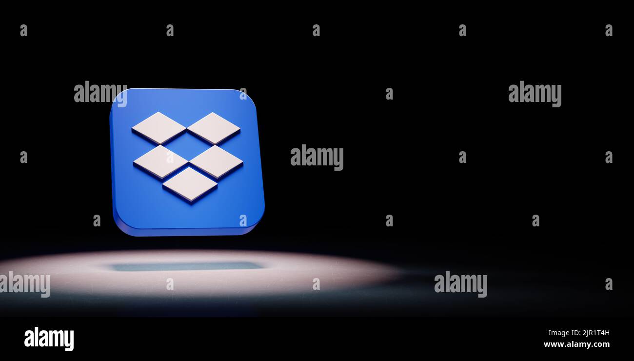 Dropbox Logo 3D Symbol Shape Spotlighted on Black Background with Copy ...
