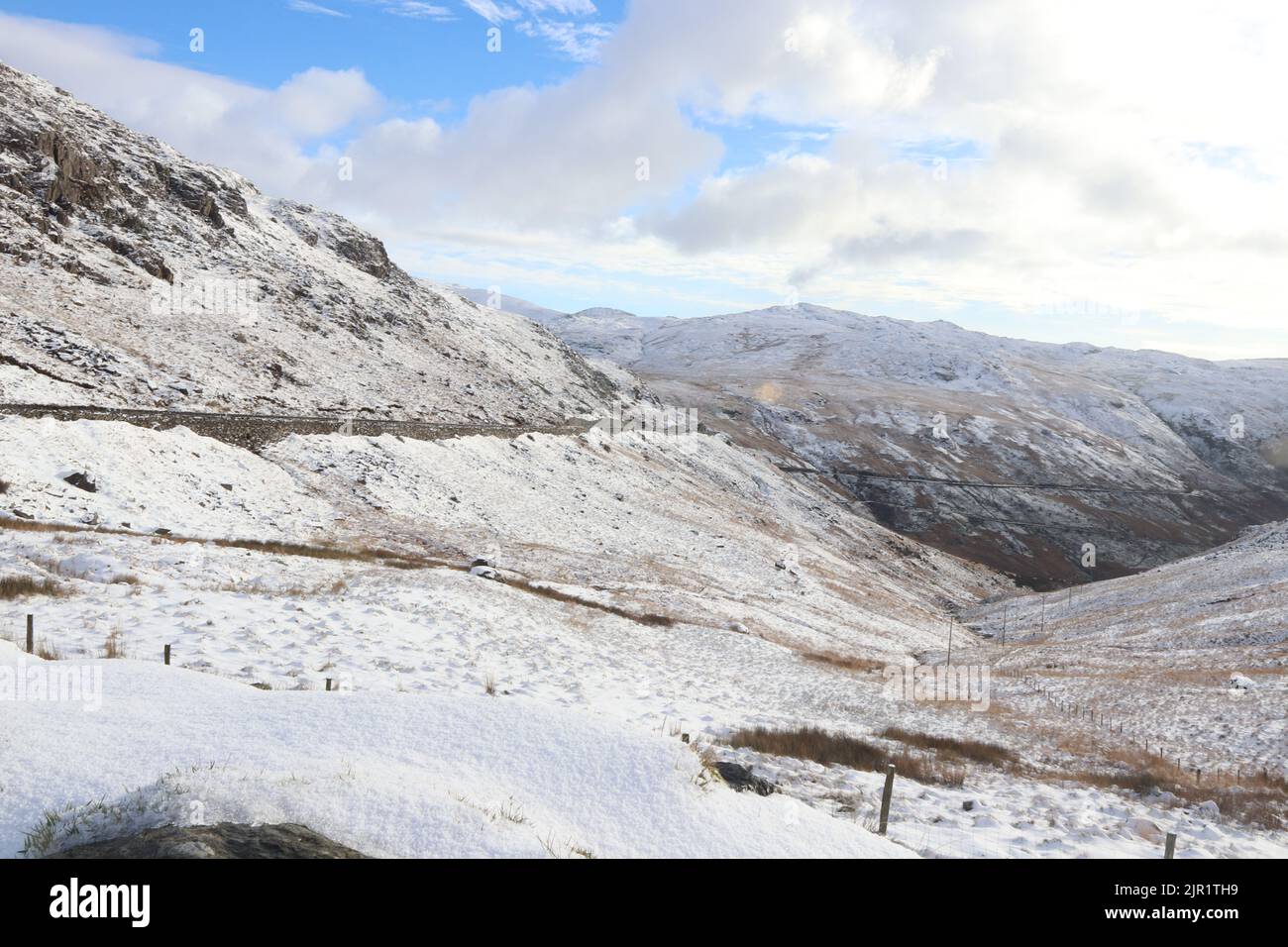 Winter time in North Wales, Snow coved mountain's in in Snowdonia Stock ...