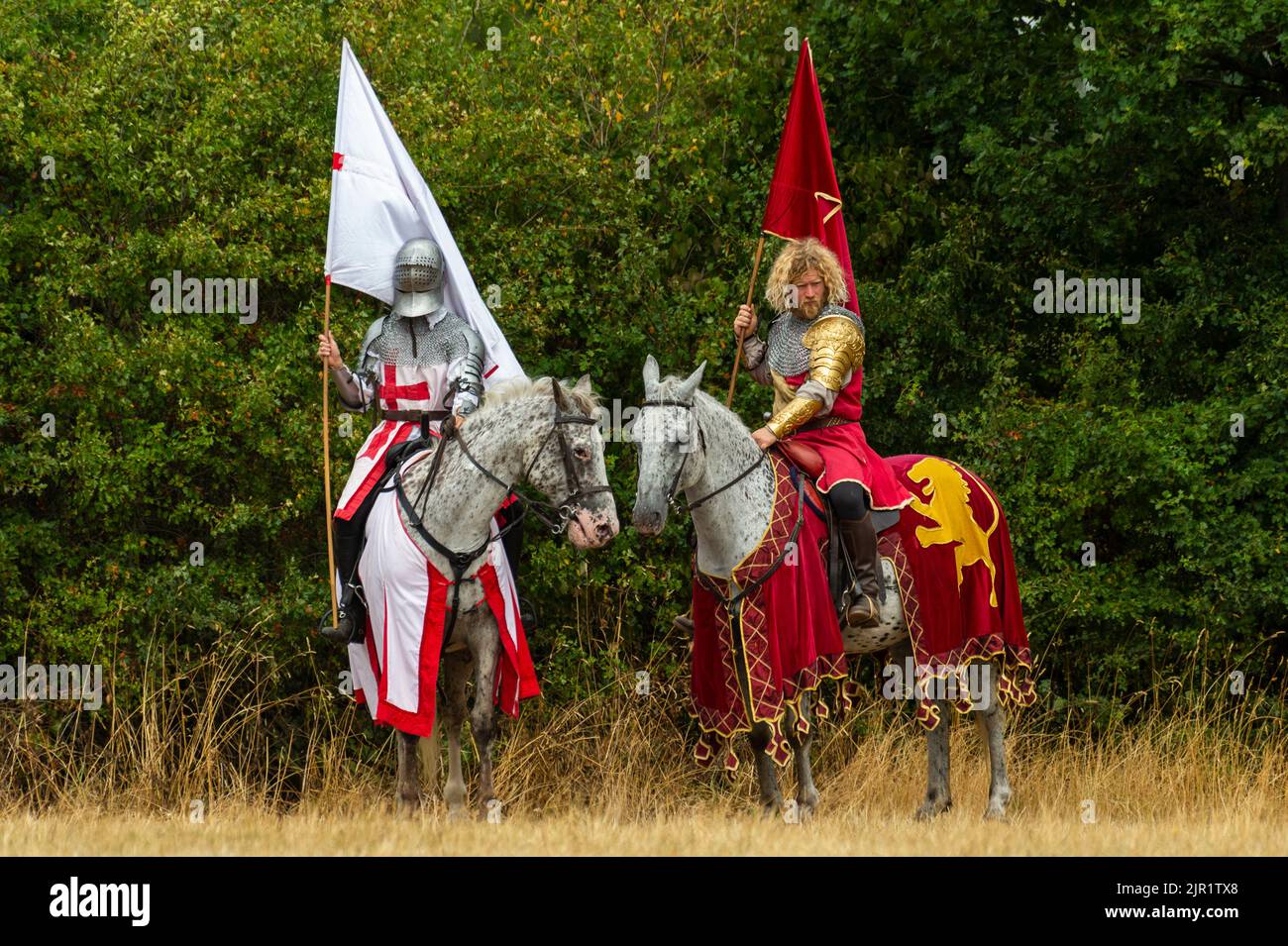 Chalfont, UK. 21 August 2022. Re enactors as armoured knights bring to ...