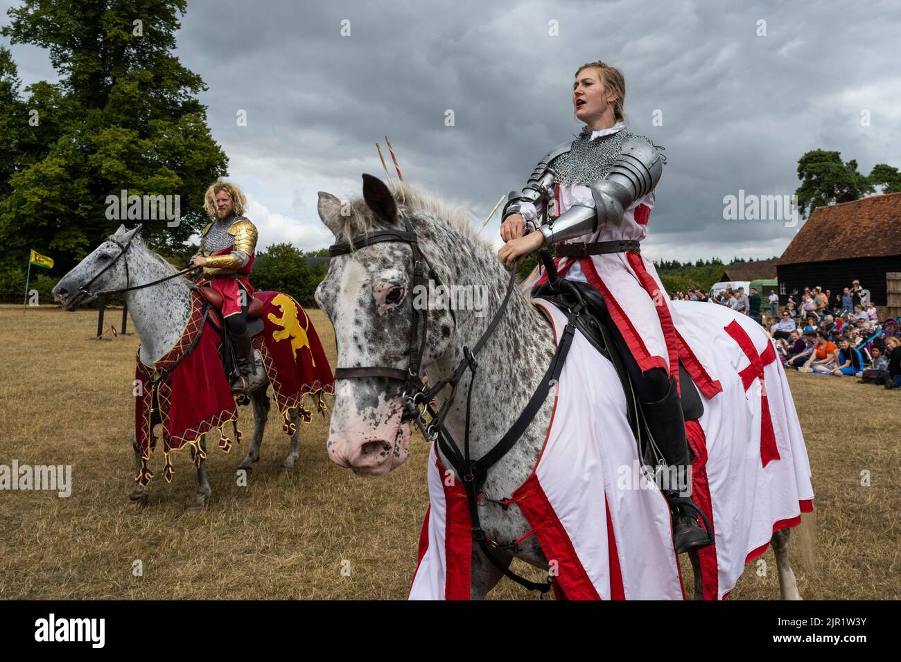 Chalfont, UK. 21 August 2022. Re enactors as armoured knights bring to life the scenes from the ...