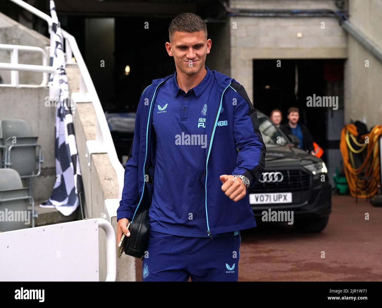 Newcastle United's Sven Botman arriving before the Premier League match ...