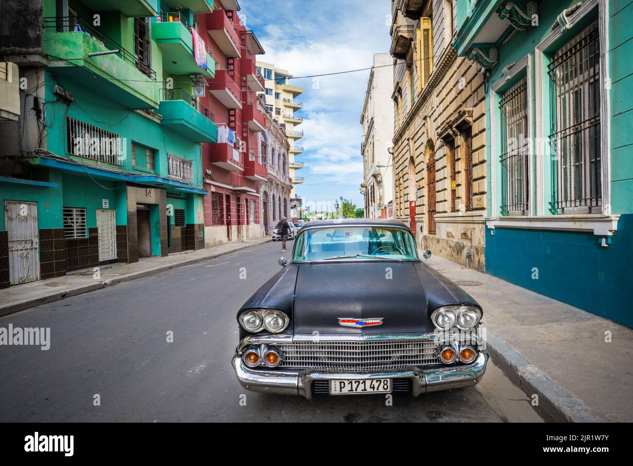Vintage old 1950's Chevy parked on a street in Centro Habana, Cuba ...
