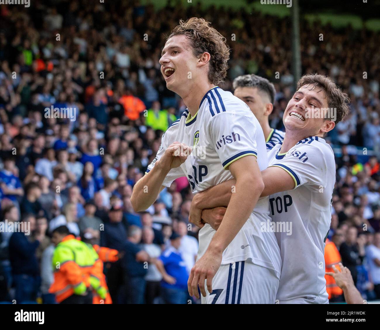 Brenden Aaronson #7 of Leeds United celebrates his goal and makes the ...