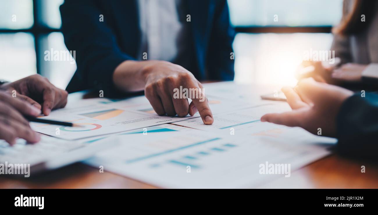 Business people working with documents, financial report, colleagues ...