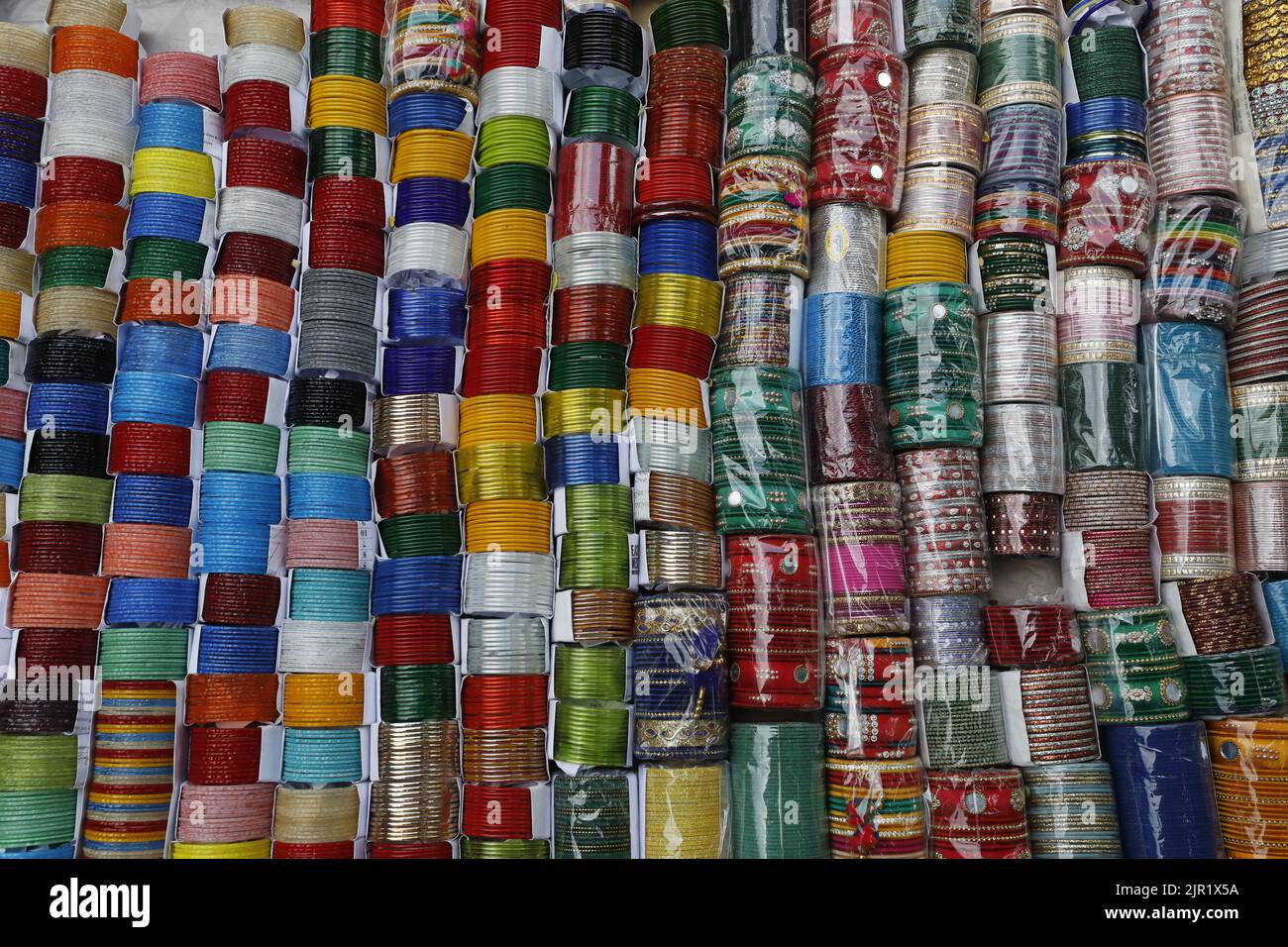 Dhaka, Bangladesh - August 05, 2022: Glass bangles are arranged by ...
