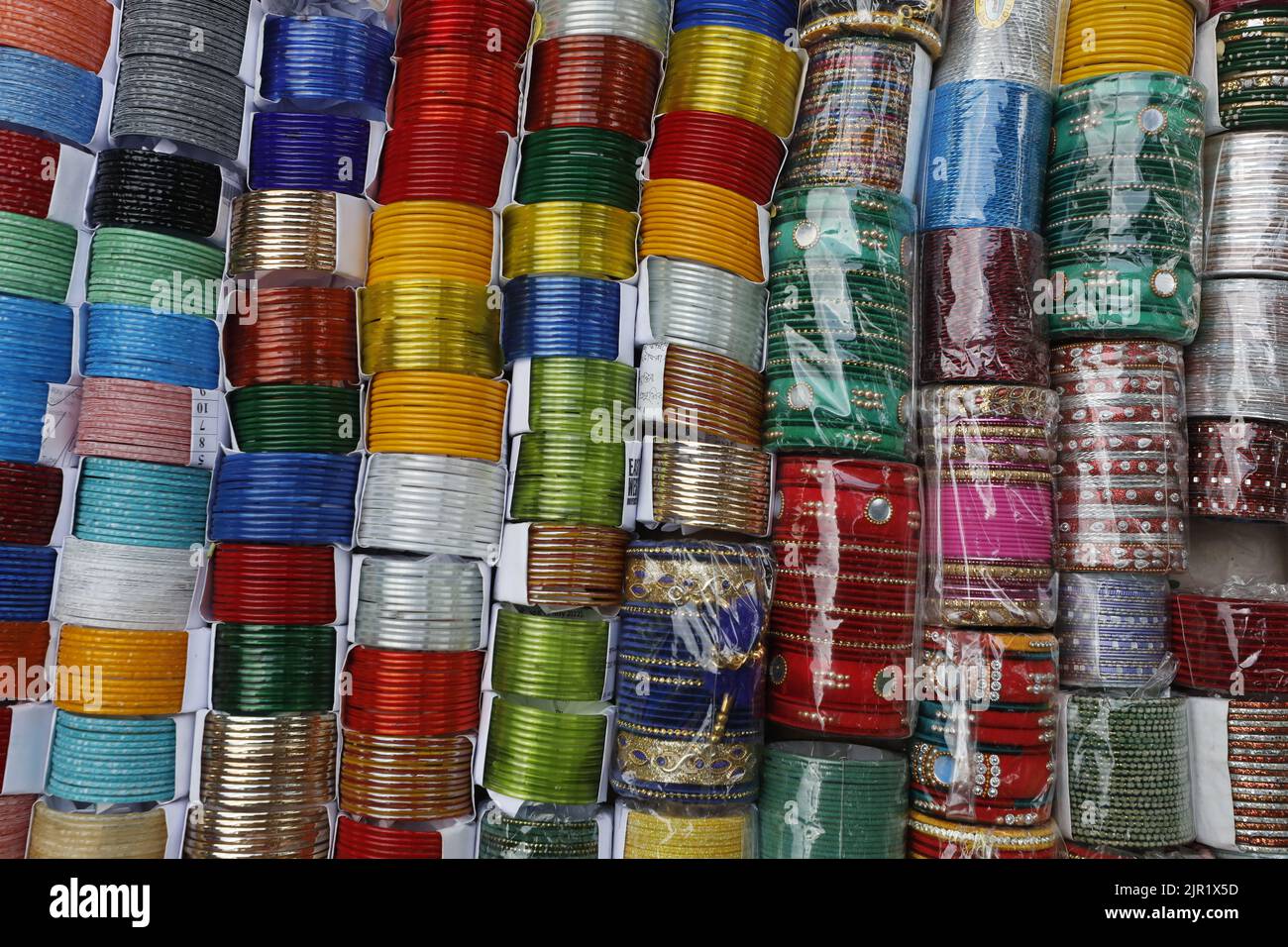 Dhaka, Bangladesh - August 05, 2022: Glass bangles are arranged by ...