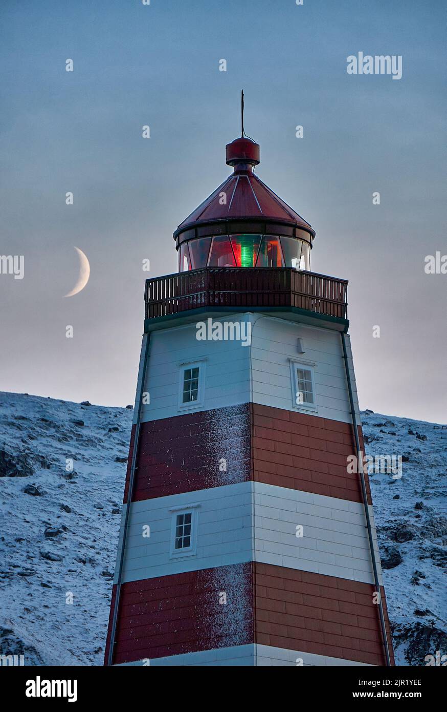 The lighthouse of Alnes on Godøy, Sunnmøre, Møre og Romsdal, Norway ...