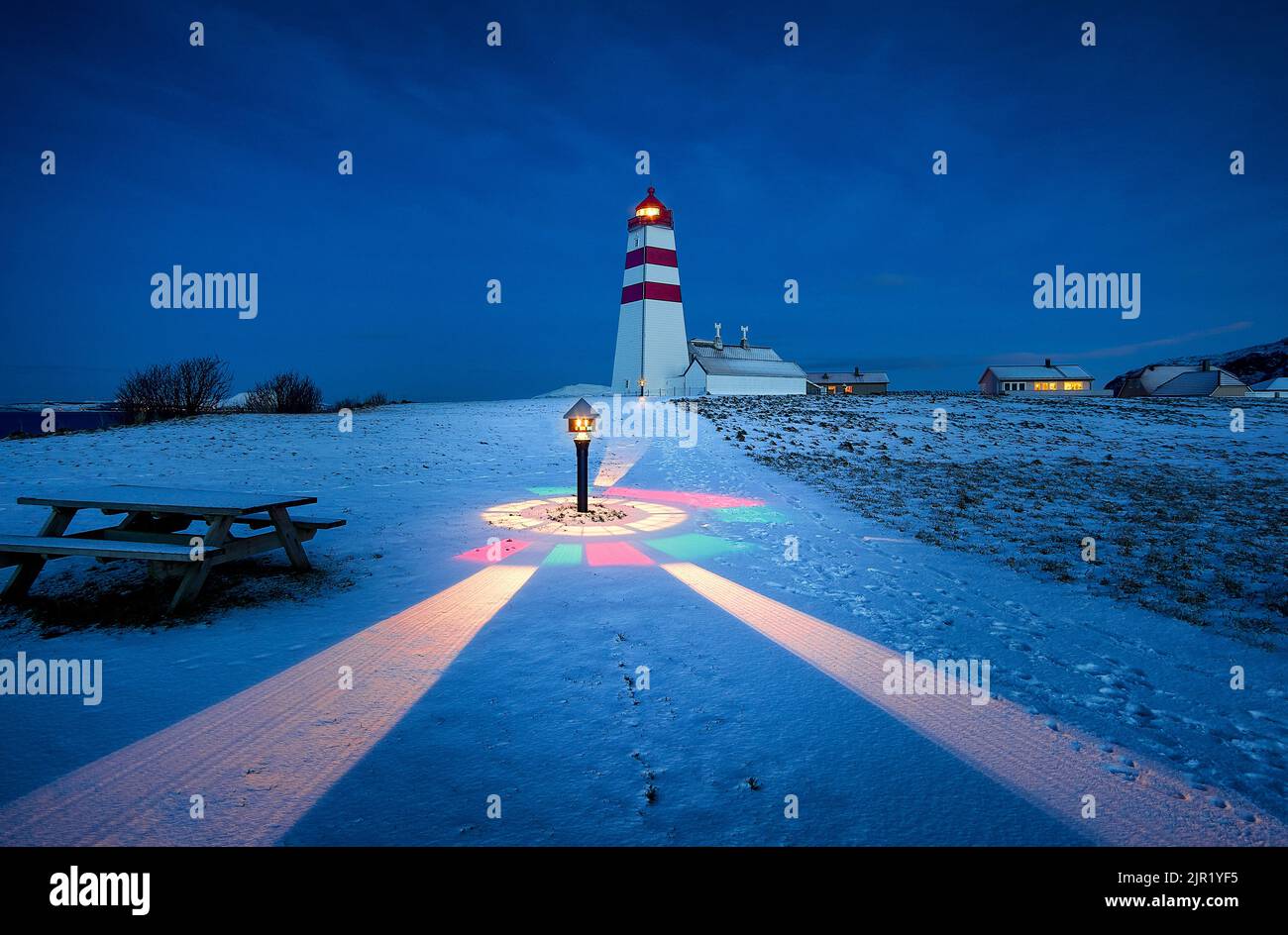 The lighthouse of Alnes on Godøy, Sunnmøre, Møre og Romsdal, Norway ...
