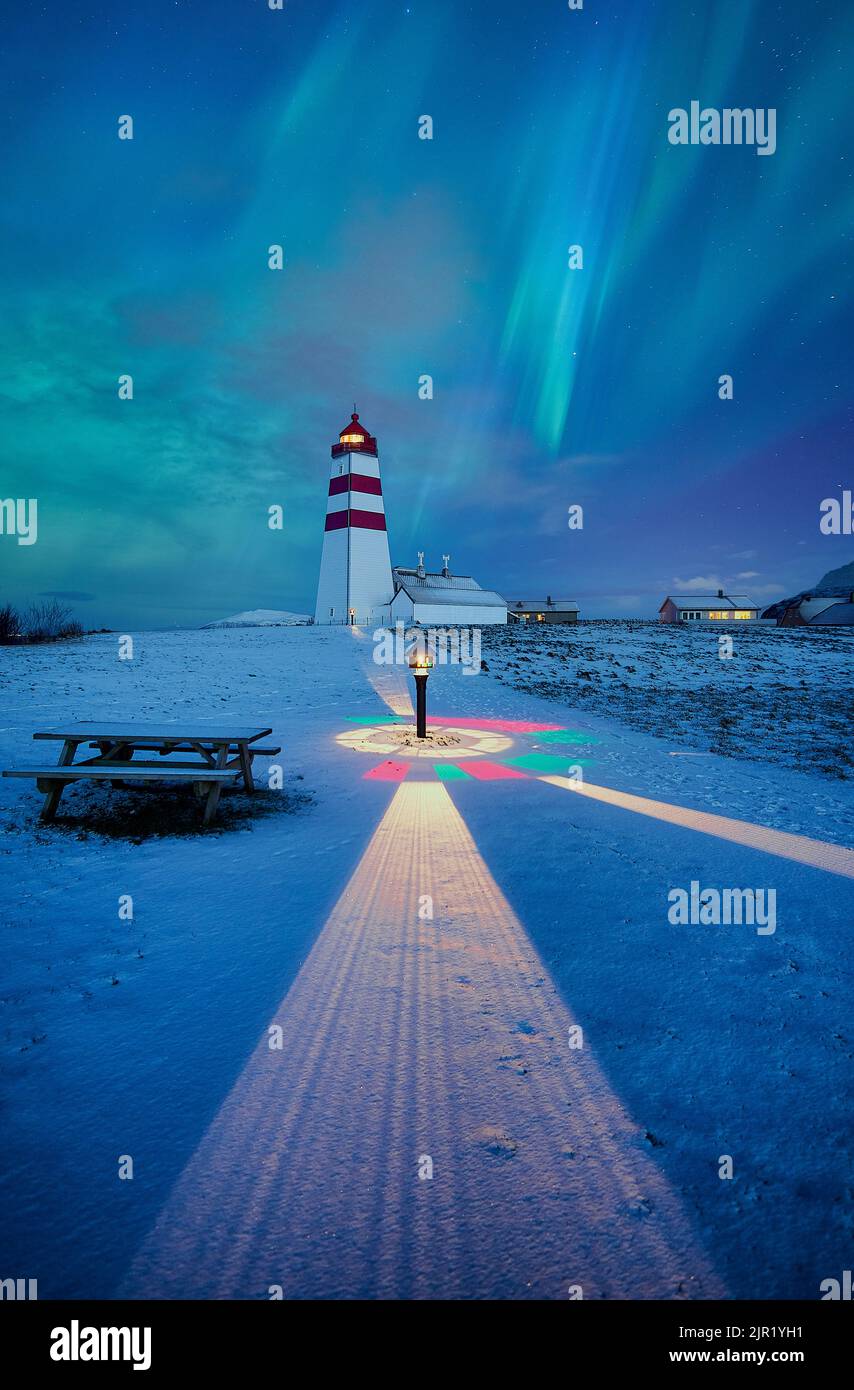 The lighthouse of Alnes on Godøy, Sunnmøre, Møre og Romsdal, Norway ...
