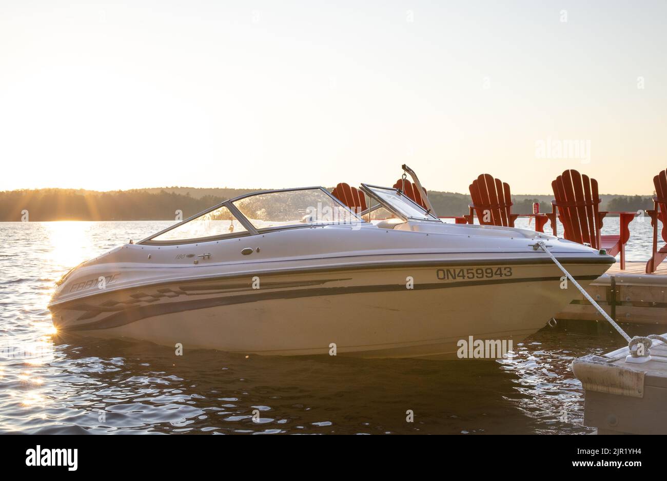 Boat, Lake, Cottage, Dock, Sunset, Low light, Dusk, Canada, Kennisis ...