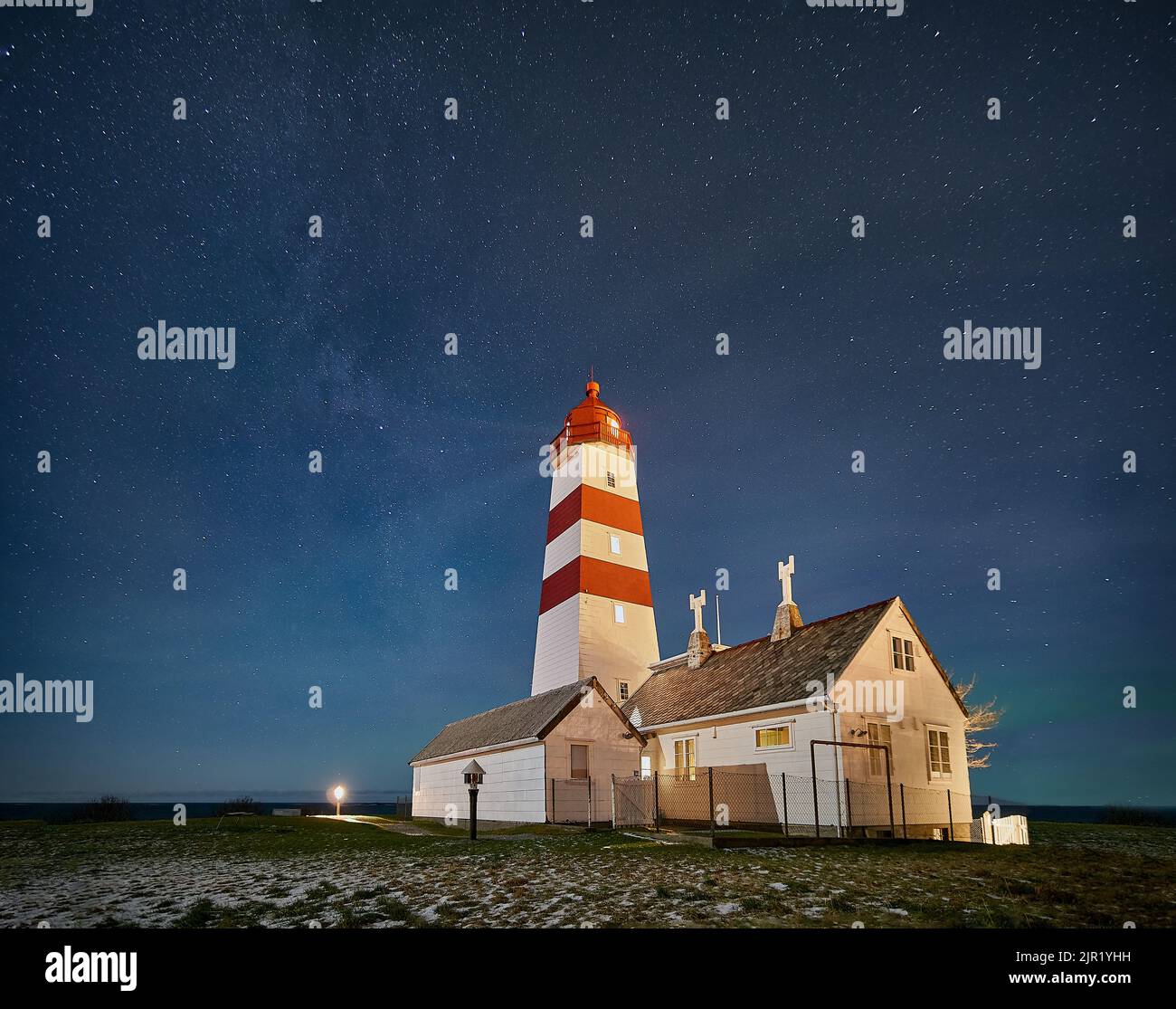 The lighthouse of Alnes on Godøy, Sunnmøre, Møre og Romsdal, Norway ...